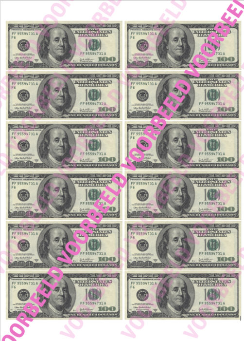 Bestel Eetbare Taartprint 100 dollar biljet 10cm voor slechts € 5,95